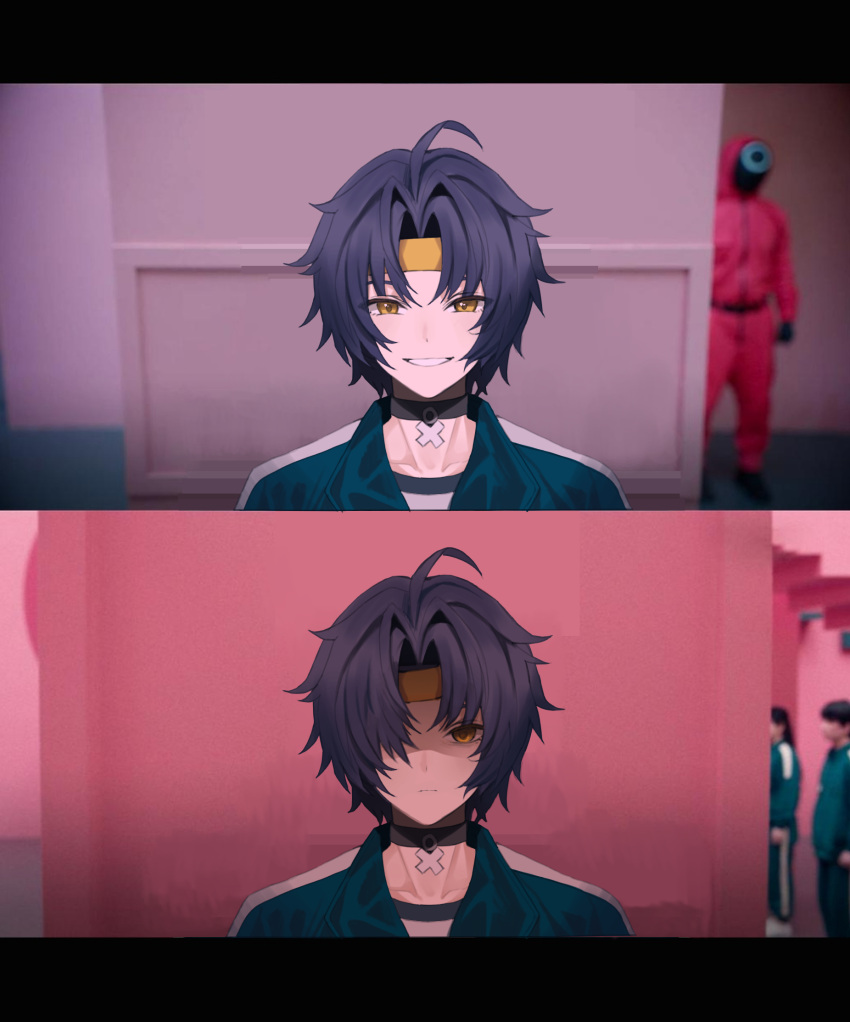 Safebooru - 1boy ahoge asaba harumasa black hair headband highres ...