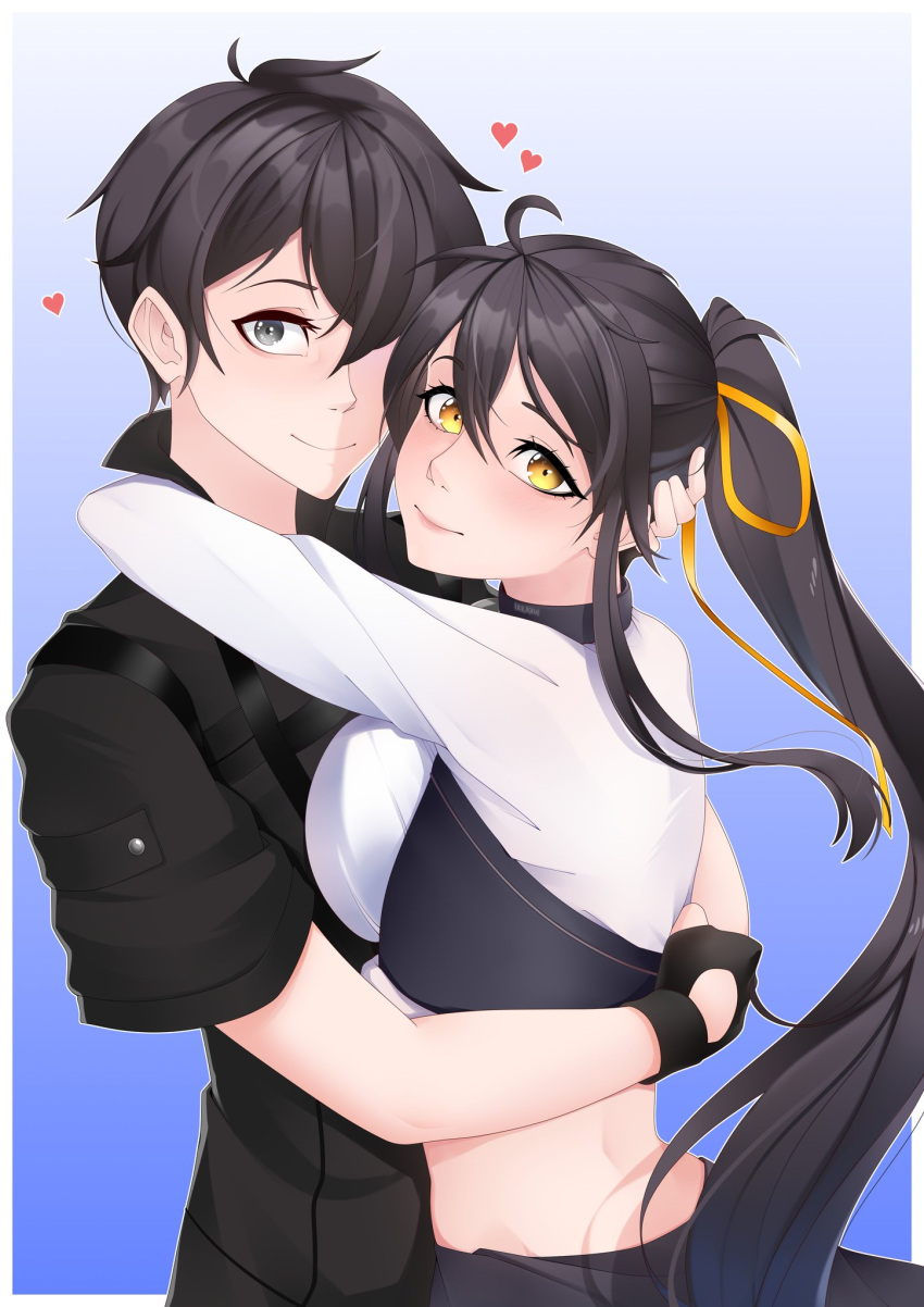 Safebooru - 1boy 1girl aikawa shuuko back bad source black eyes black hair breasts collar couple ...