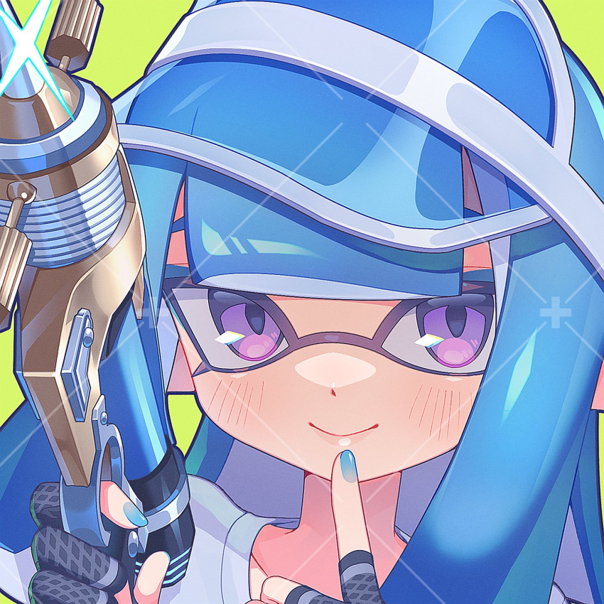 Safebooru - 1girl blue hair blue nails blunt bangs close-up closed ...