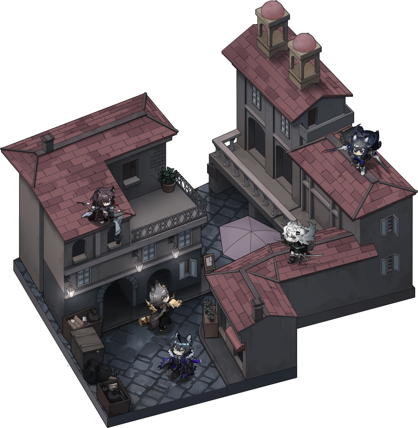 Safebooru - 1boy 4girls ahoge animal ear fluff animal earrings animal ...