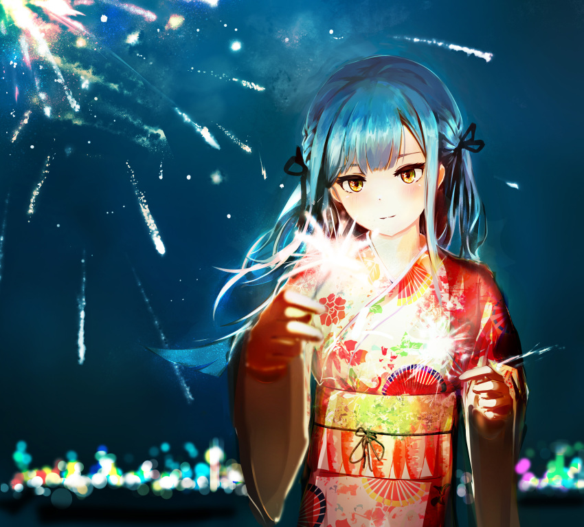 Safebooru - 1girl absurdres aerial fireworks bang dream! bang dream! it's mygo!!!!! blue hair ...