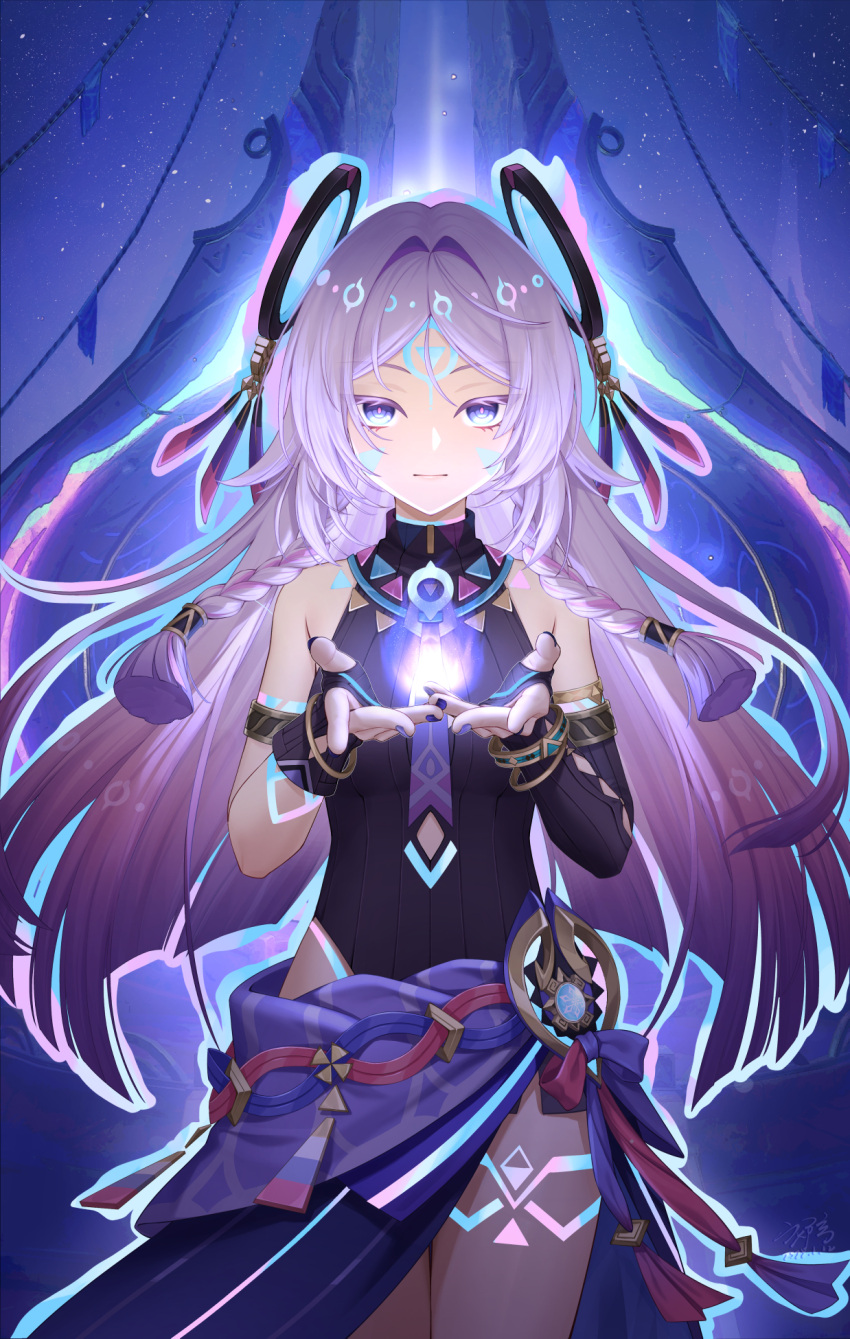 Safebooru - 1girl armlet bare shoulders black leotard blue eyes bracelet braid citlali (genshin ...