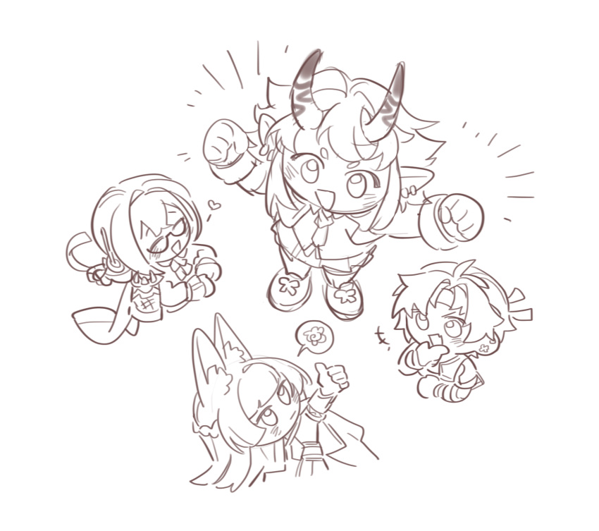 Safebooru - 1boy 3girls animal ears armor asaba harumasa chibi closed eyes closed mouth fox ears ...