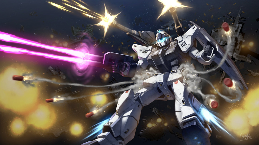 Safebooru - arm shield assault visor beam rifle blue visor casing ...