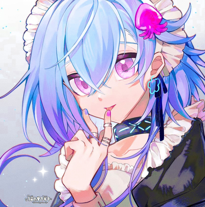 Safebooru - 1girl :p arknights asymmetrical bangs black choker choker collarbone crossed bangs ...