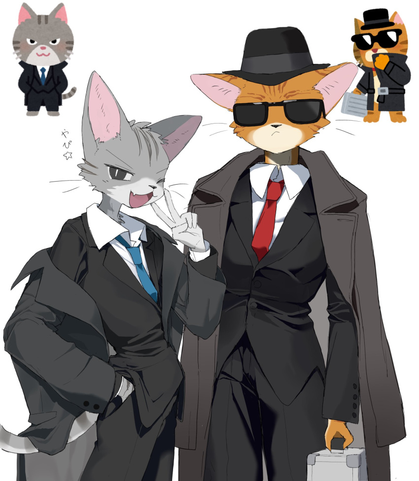 Safebooru - 2boys animal ears black eyes black hat black jacket black ...
