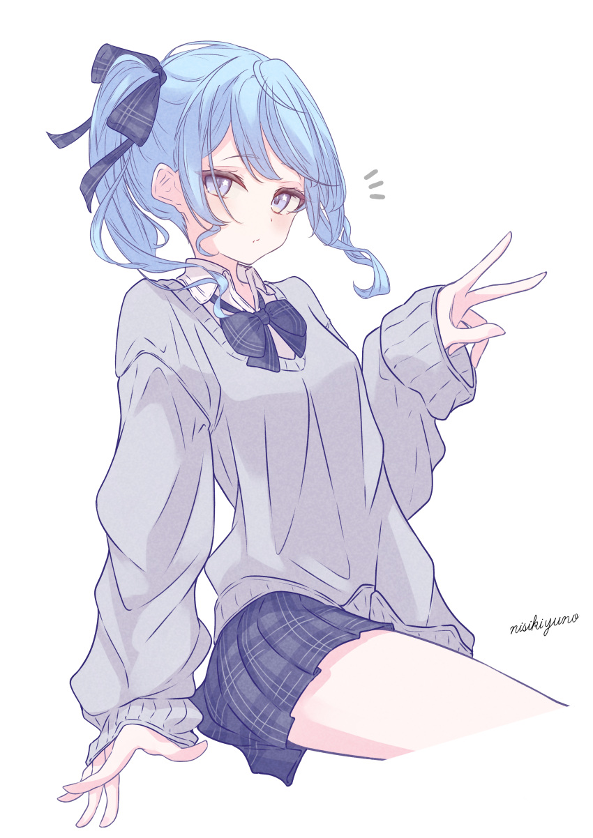 Safebooru - 1girl absurdres black bow black bowtie black skirt blue eyes bow bowtie breasts ...