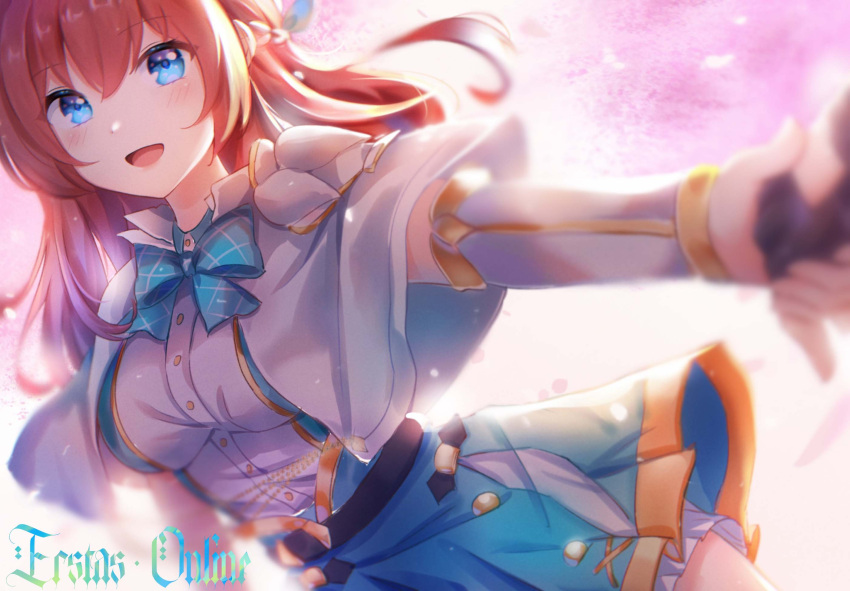 Safebooru - 1girl arm armor armor asagiri ririko blue eyes blue ribbon blue skirt braid breasts ...