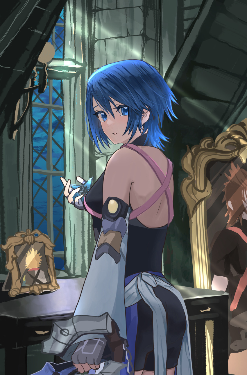 Safebooru - 1girl :o absurdres aqua (kingdom hearts) blue eyes blue hair detached sleeves ...