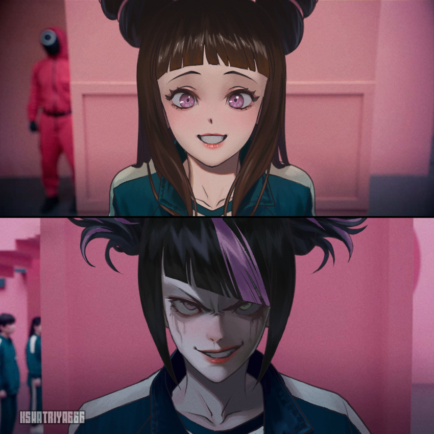 Safebooru - 1girl absurdres before and after black hair diagonal bangs ...