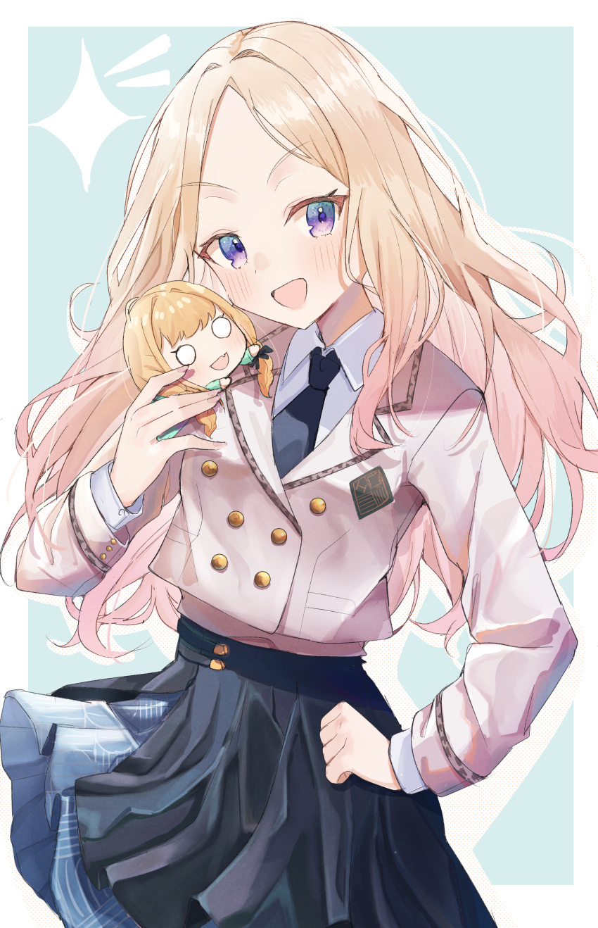 Safebooru - 1girl absurdres black necktie black overskirt blazer blonde hair blue skirt blush ...