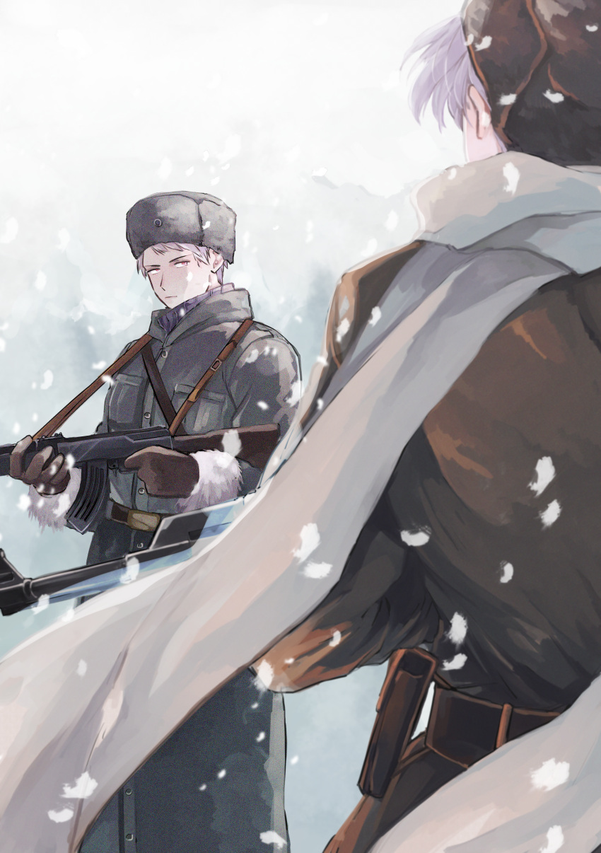 Safebooru - 2boys absurdres axis powers hetalia back belt black belt black coat black gloves ...
