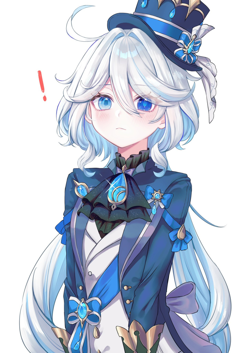 Safebooru - ! 1girl ahoge ascot black ascot blue eyes blue gemstone blue hair blue hat blue ...