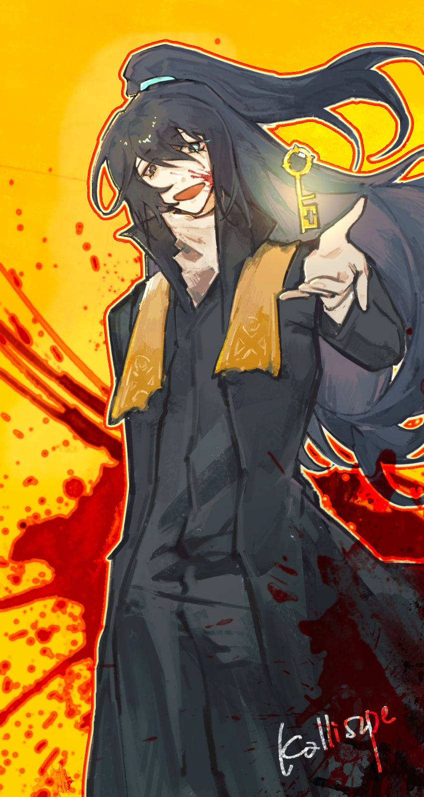 Safebooru - 1boy absurdres aqua eyes black hair blood blood on clothes ...
