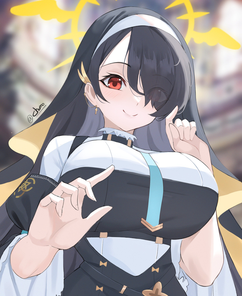 Safebooru - 1girl absurdres black choker black hair blue archive breasts choker halo highres ...
