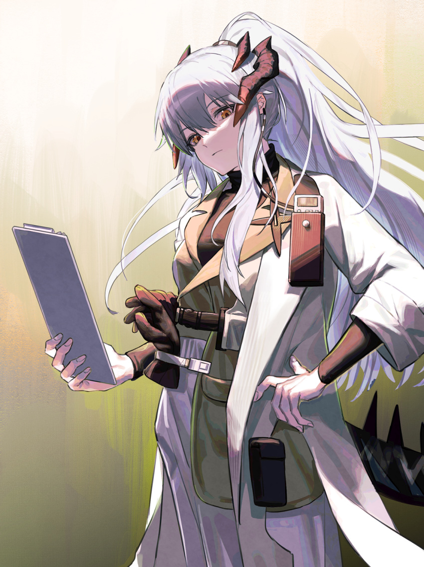 Safebooru - 1girl arknights black gloves black sweater clipboard closed ...