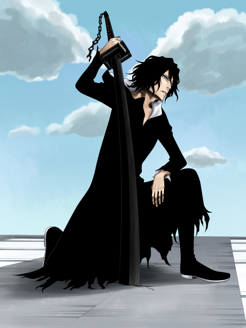 Safebooru - 1boy arm up bankai black coat black footwear black hair ...
