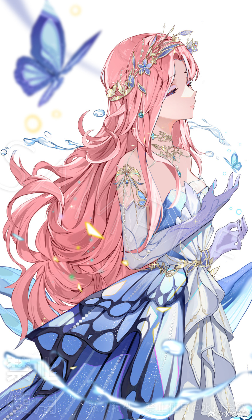 Safebooru - 1girl animal print blue butterfly blue dress blue flower blue gloves bug butterfly ...