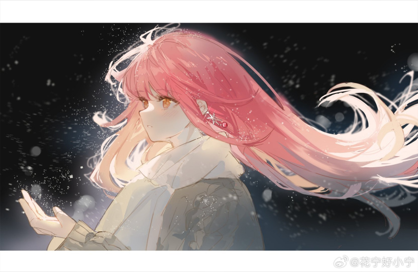 Safebooru - 1girl black sky blunt bangs brown eyes chinese commentary coat commentary request ...