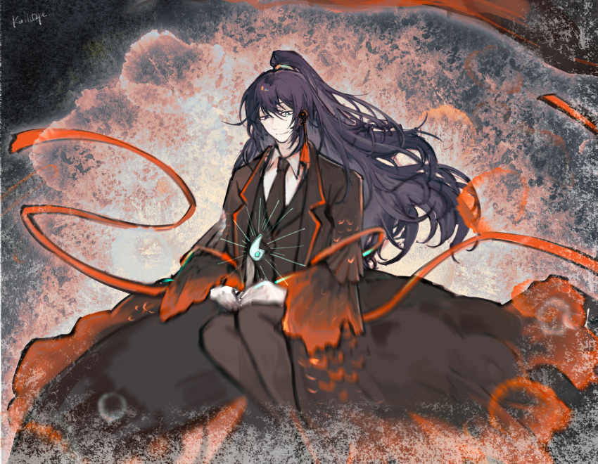 Safebooru - 1boy absurdres black coat black hair black necktie black pants closed mouth coat ...