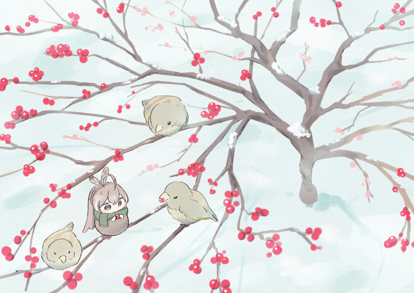 Safebooru - 1girl absurdres ahoge bare tree berry bird blush stickers ...