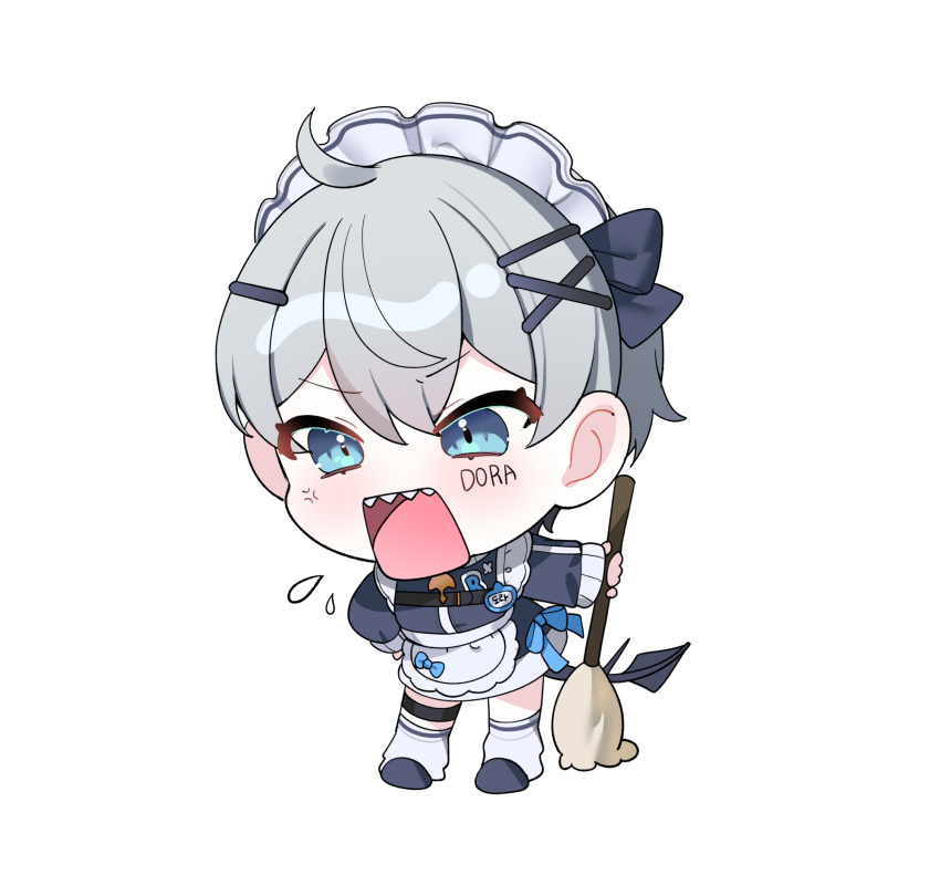 Safebooru - 1girl ahoge anger vein apron black bow black dress blue ...