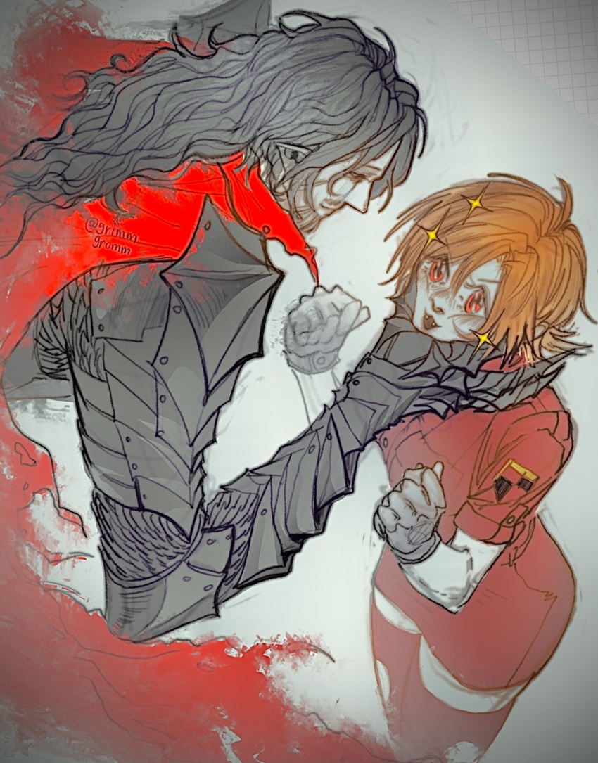 Safebooru - 1boy 1girl alucard (hellsing) armor black armor black hair blonde hair cape full ...