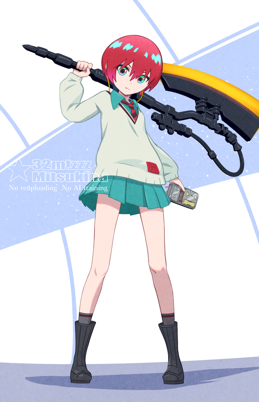 Safebooru - 1girl 32zzz amate yuzuriha aqua eyes aqua shirt aqua skirt artist logo artist name ...