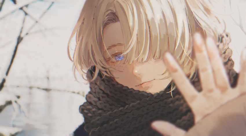 Safebooru - 1boy bishounen blonde hair blue eyes blurry blurry background blurry foreground ...
