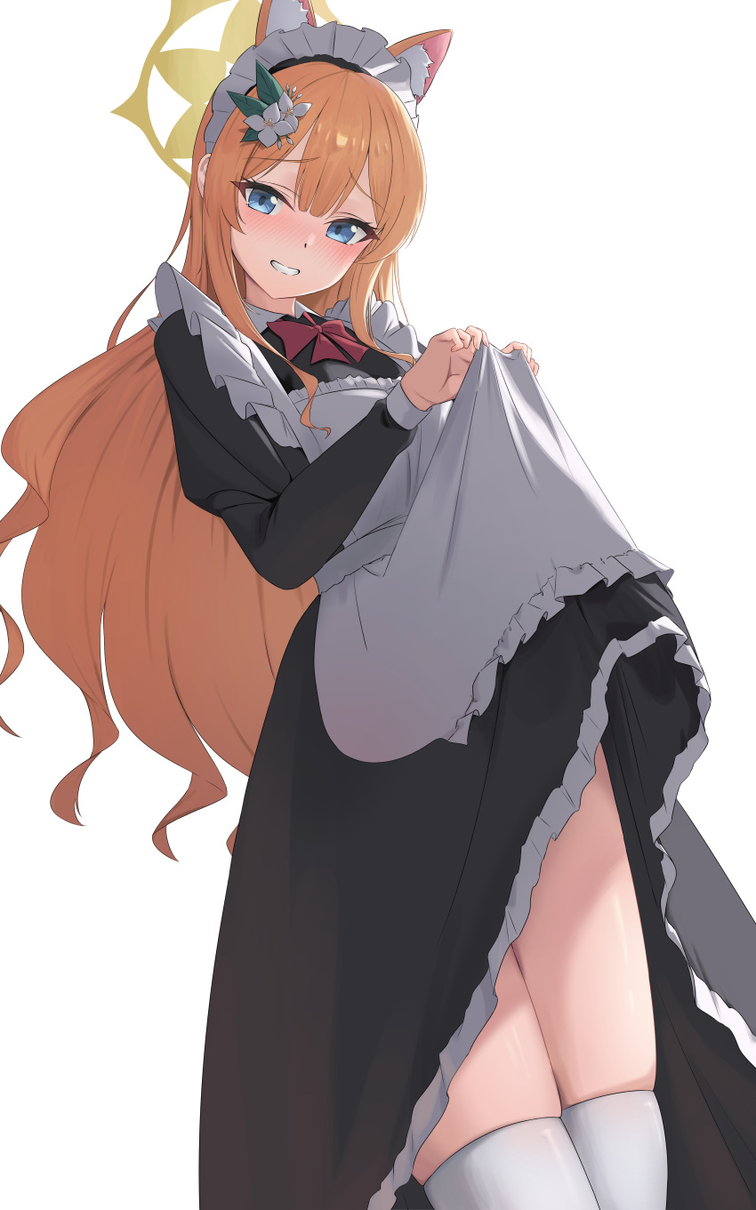 Safebooru - 1girl absurdres alternate costume animal ears apron black dress blue archive clothes ...