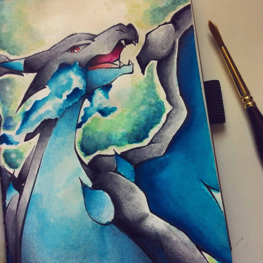 Safebooru - animal focus art tools in frame blue fire charizard ...