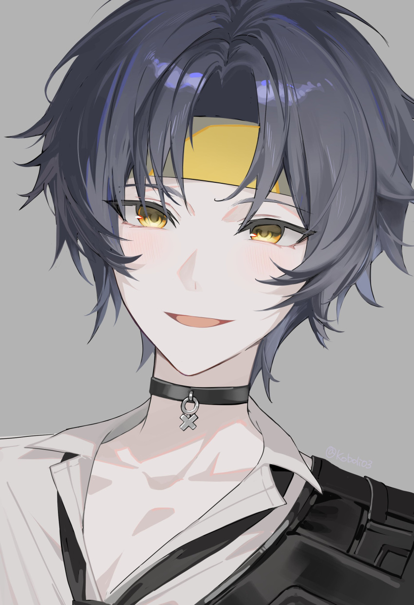 Safebooru - 1boy absurdres asaba harumasa black choker black hair black necktie choker grey ...