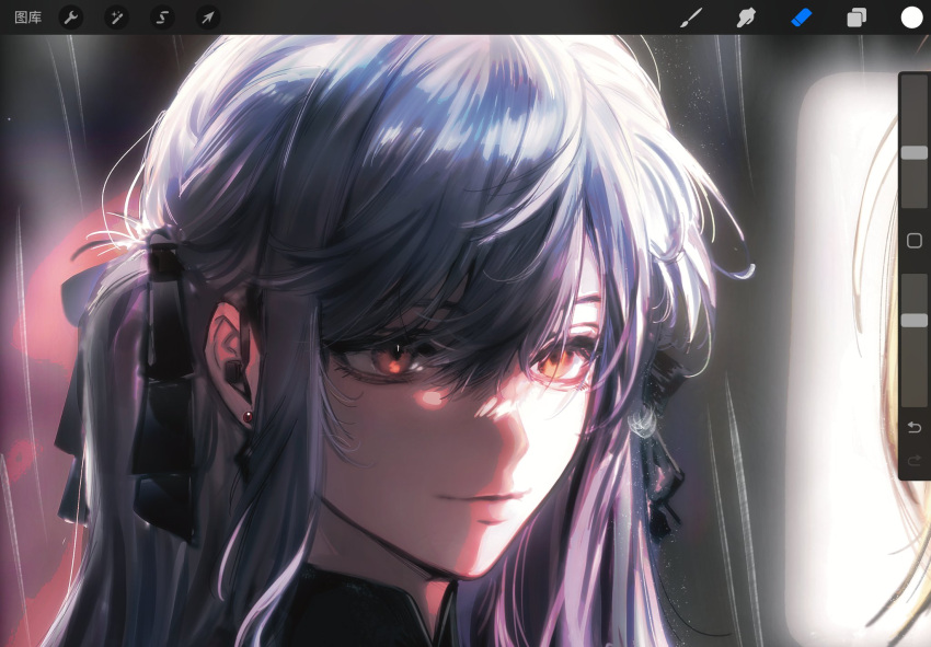 Safebooru - 1girl art program in frame bang dream! bang dream! it's mygo!!!!! black ribbon blue ...