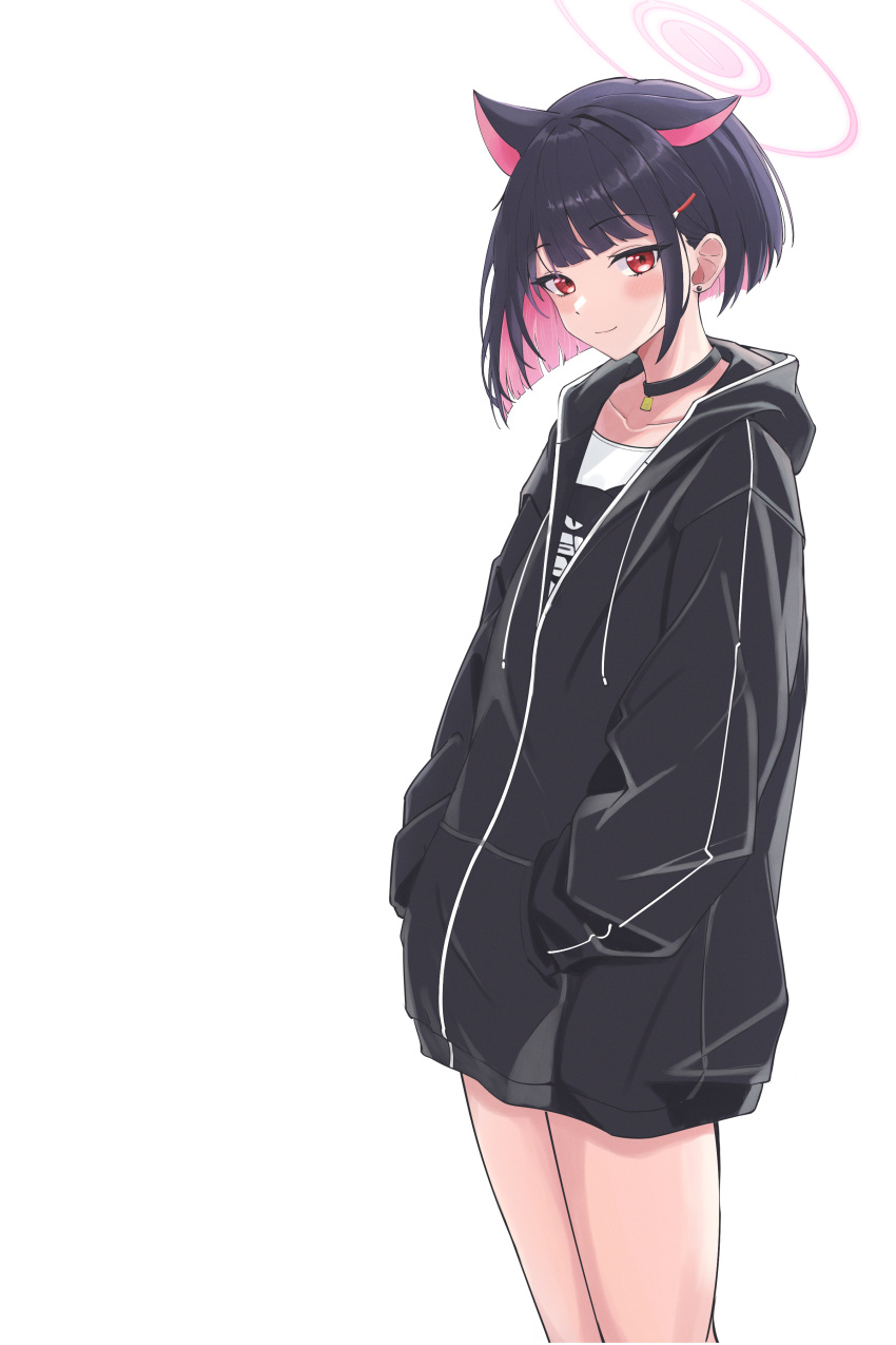 Safebooru - 1girl absurdres animal ears black choker black hoodie blue archive cat choker cat ...