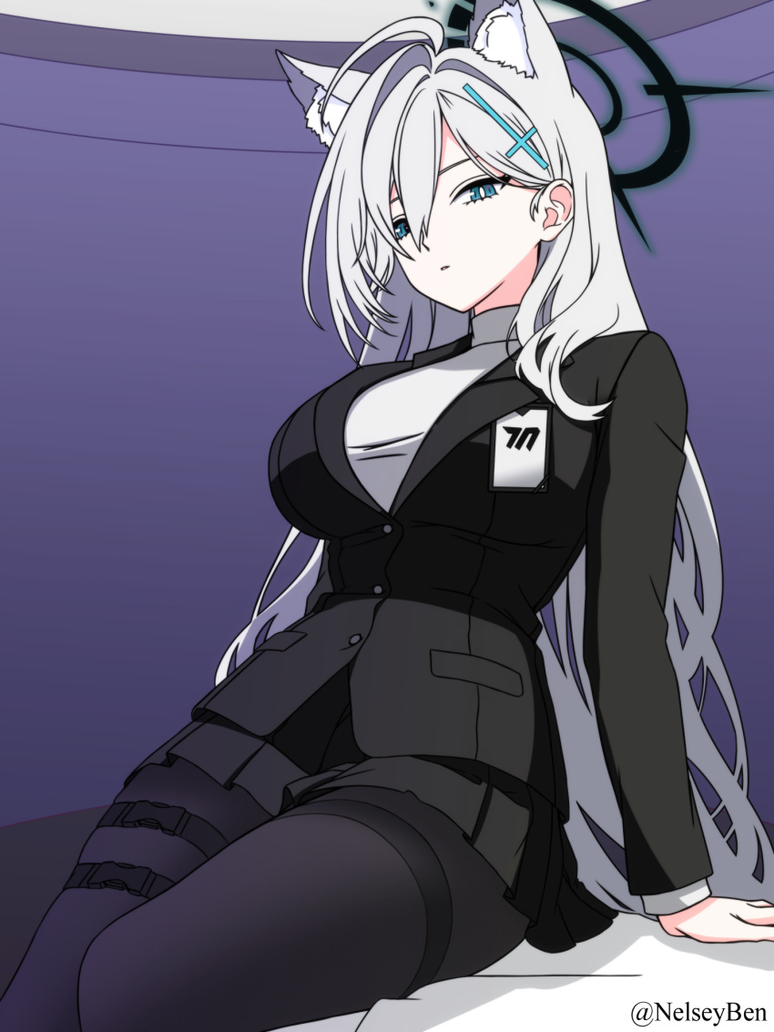 Safebooru - 1girl animal ears black pantyhose blazer blue archive blue eyes bnelsey breasts ...