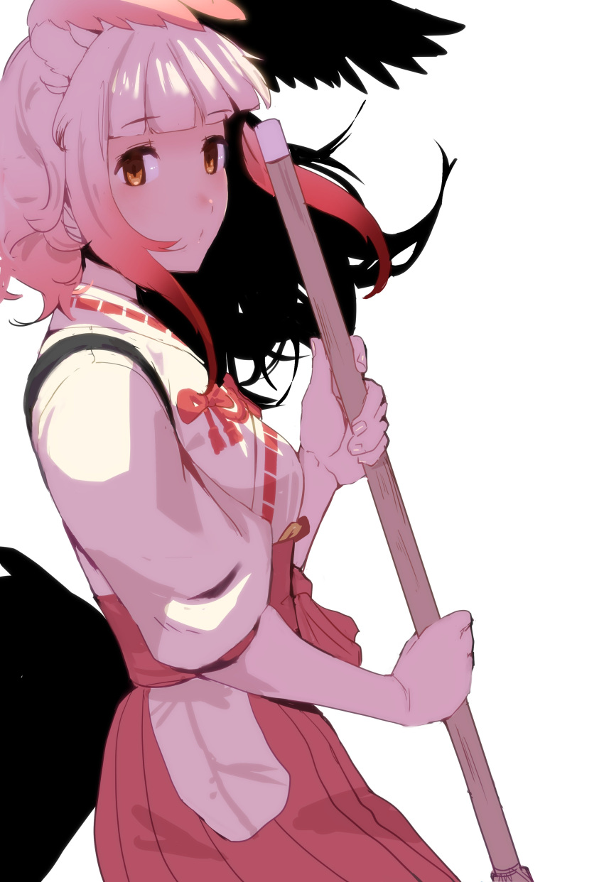 Safebooru - 1girl absurdres bird tail blush broom hakama head wings ...
