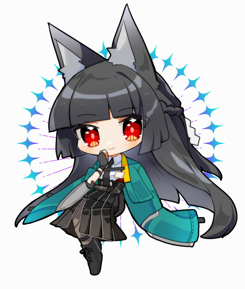 Safebooru - 1girl absurdres animal ears black skirt blunt bangs chibi fox ears fox girl full ...