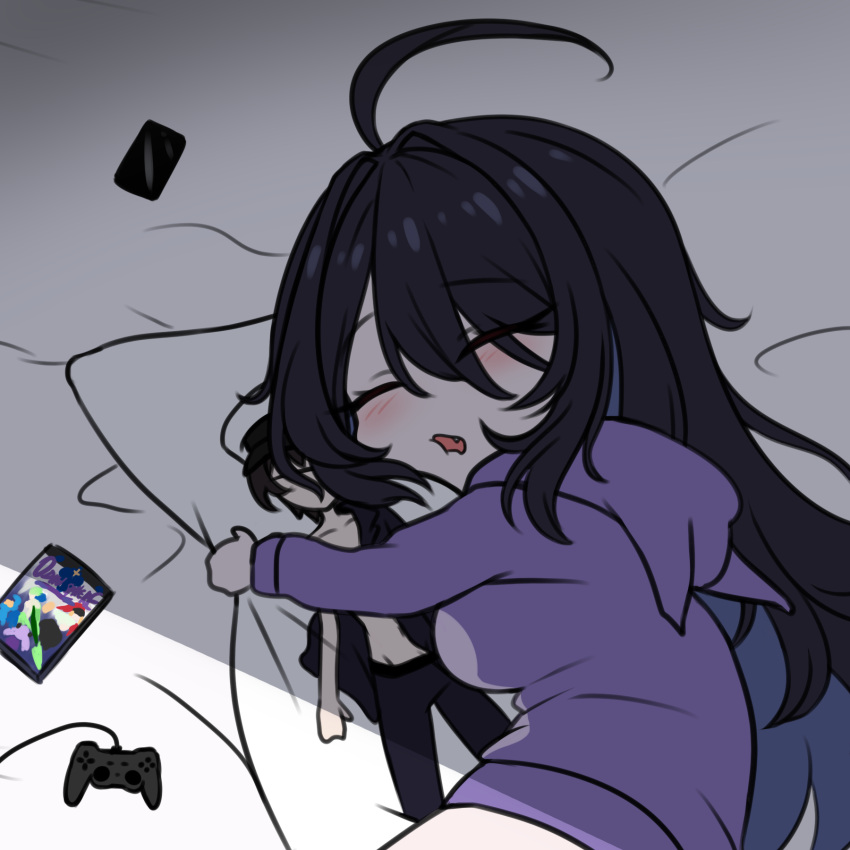 Safebooru - ahoge azur lane body pillow cellphone chibi closed eyes ...