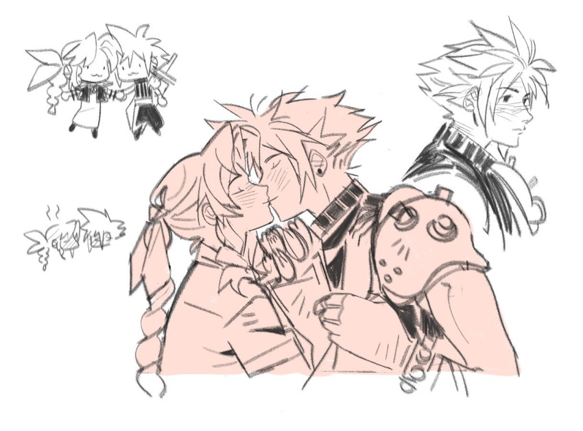 Safebooru - 1boy 1girl :3 aerith gainsborough armor blush bouquet braid braided ponytail buster ...