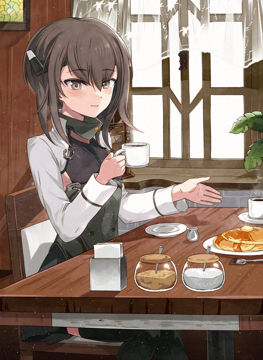 Safebooru - 1girl blush brown eyes brown hair butter coffee mug cup ...