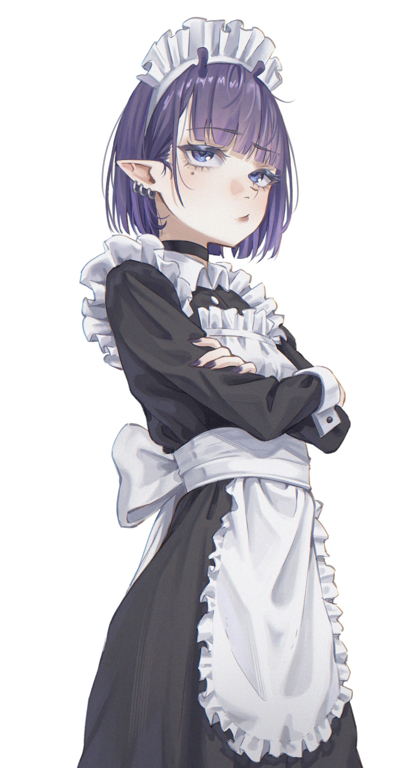 Safebooru - 1girl absurdres alternate costume apron black dress black nails blue eyes closed ...