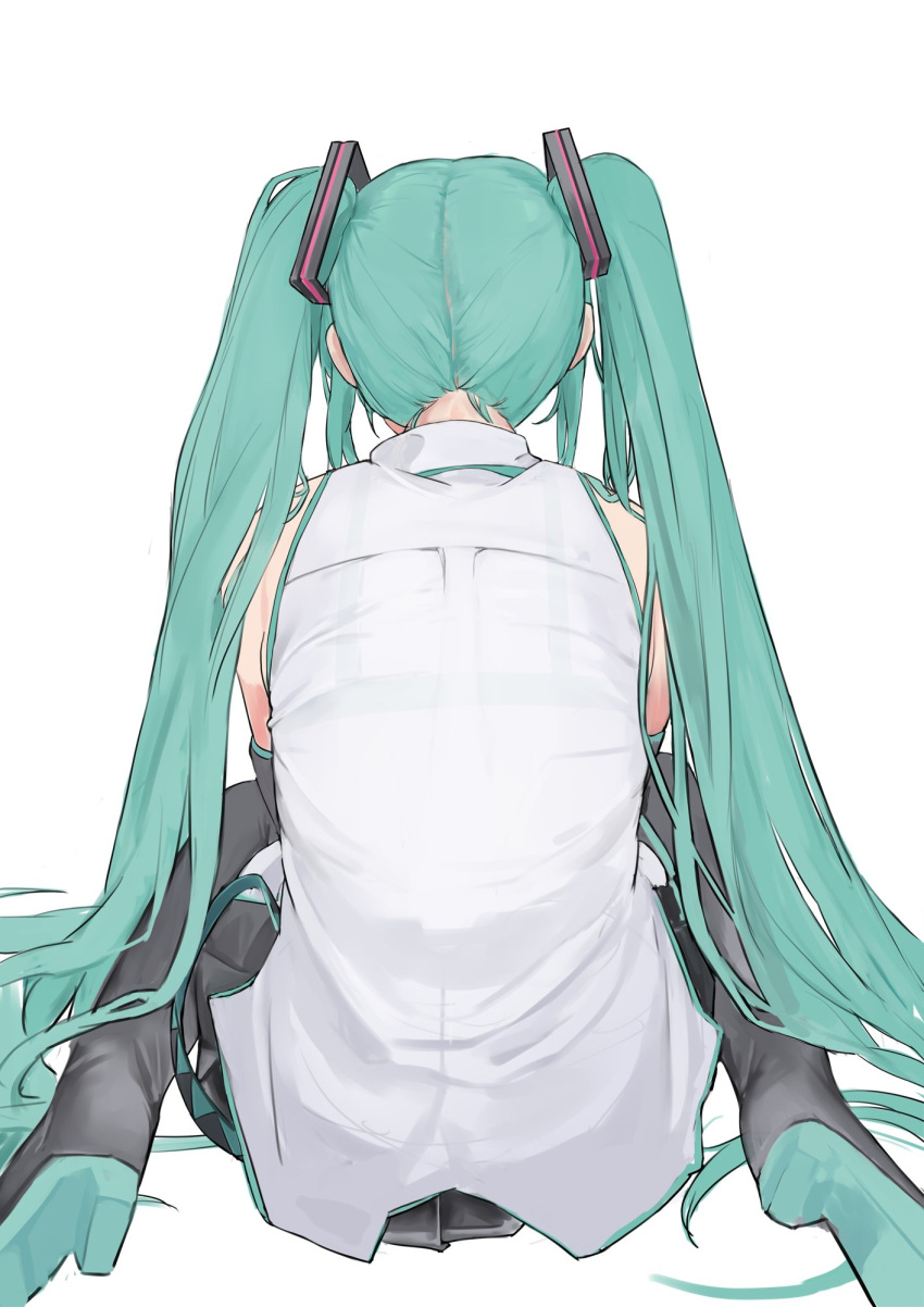 Safebooru - 1girl aqua hair black footwear black skirt boots from behind grey shirt hatsune miku ...