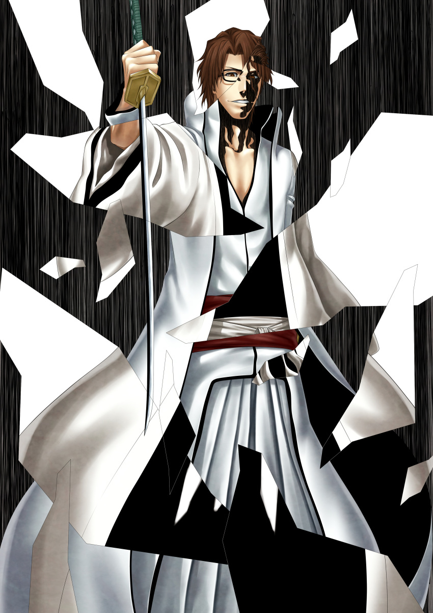 Safebooru - 1boy absurdres aizen sousuke black-framed eyewear black ...