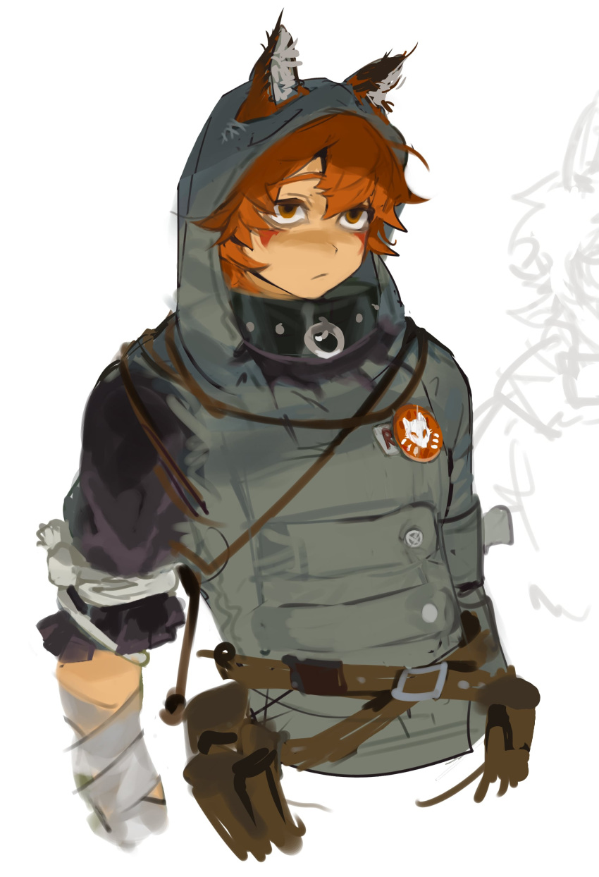 Safebooru - 1boy absurdres animal ears badge bandaged arm bandages belt boyfriend to death brown ...