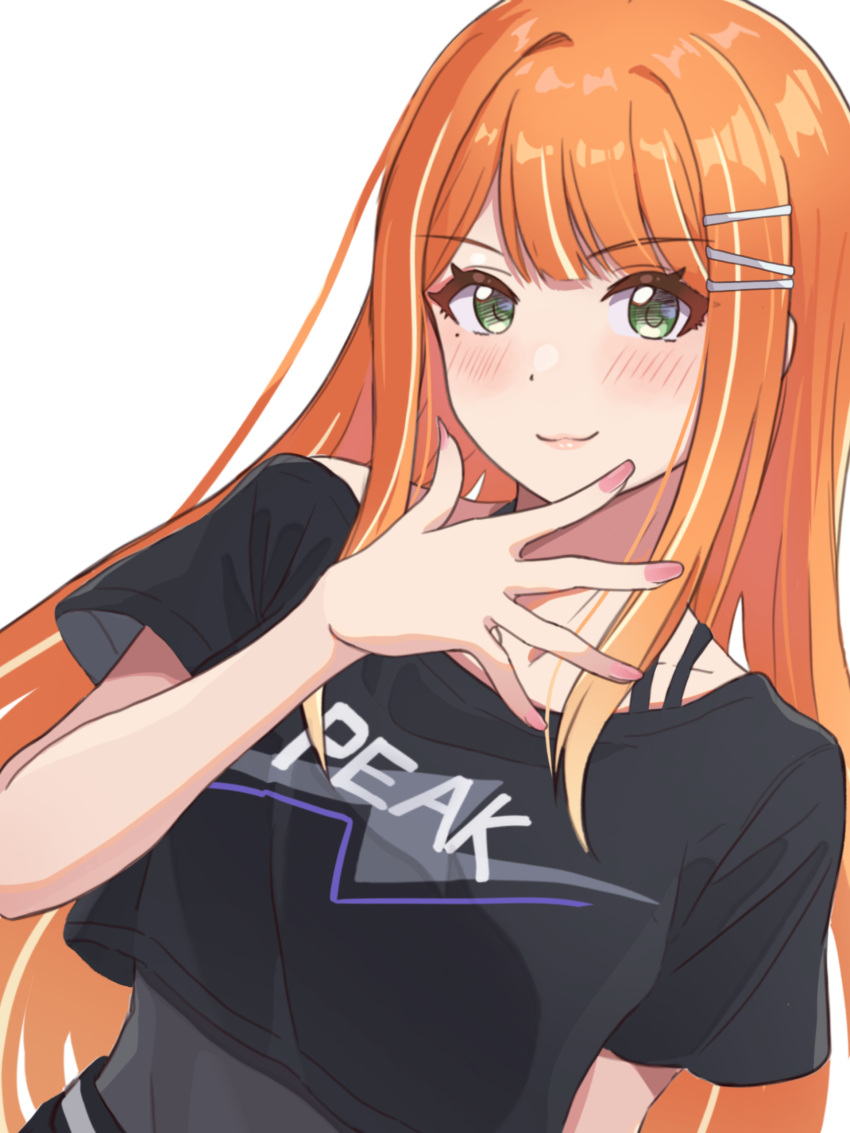 Safebooru - 1girl :3 absurdres black shirt blush brown hair collarbone dutch angle gakuen ...