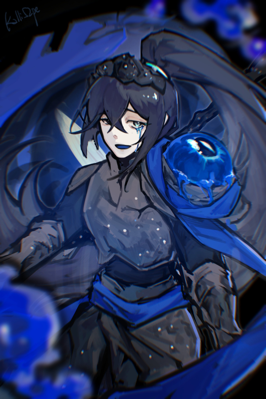 Safebooru - 1boy absurdres aqua eyes armor black armor black eyes black hair blue sash cavernous ...