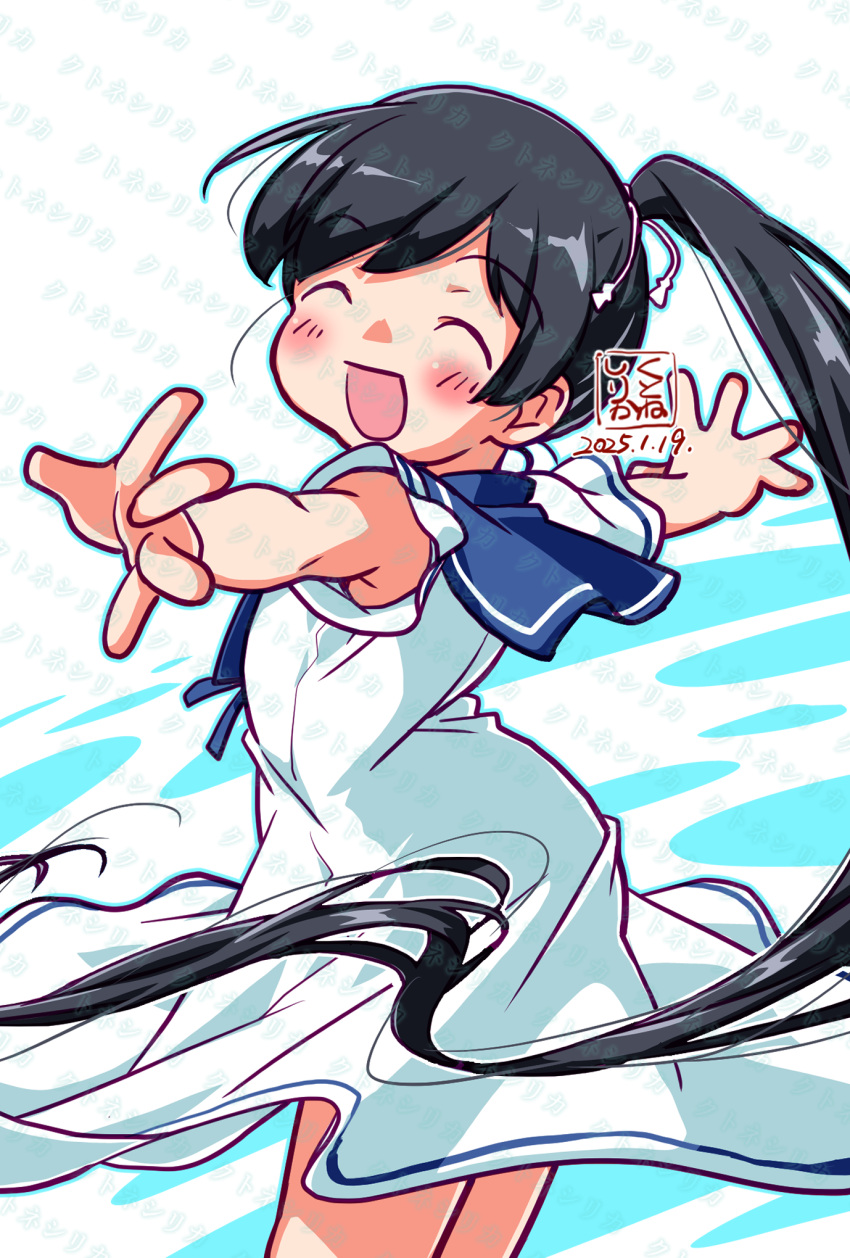 Safebooru - 1girl alternate hair length alternate hairstyle artist logo black hair blue sailor ...