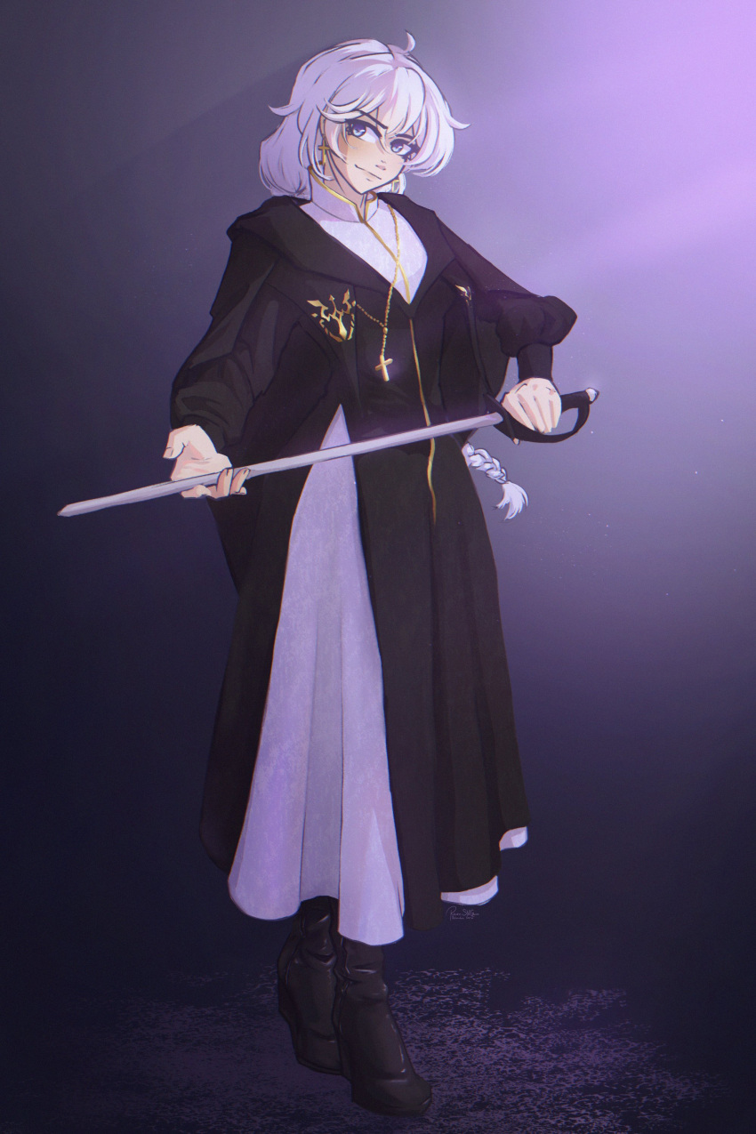Safebooru - 1girl absurdres black dress black footwear blue eyes braid ...