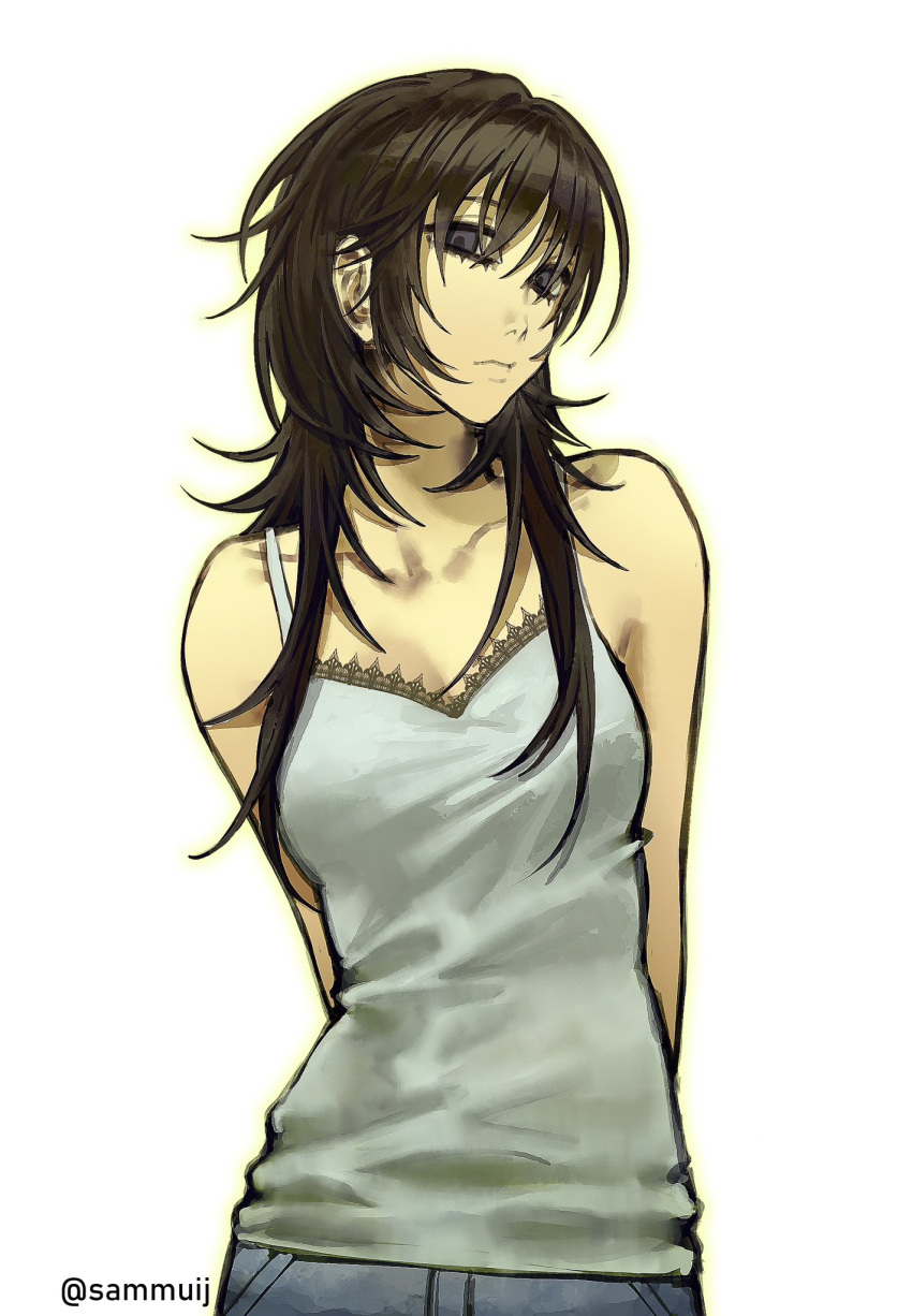 Safebooru - 1girl arms behind back black hair camisole chainsaw man closed mouth grey camisole ...