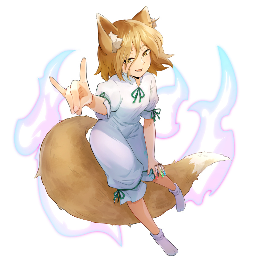 Safebooru - 1girl animal ears blonde hair fox ears fox girl fox shadow puppet fox tail full body ...
